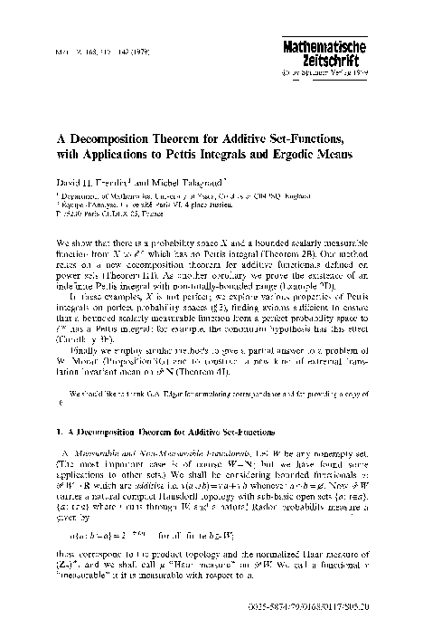 (PDF) A decomposition theorem for additive set-functions, with applications to pettis integrals ...