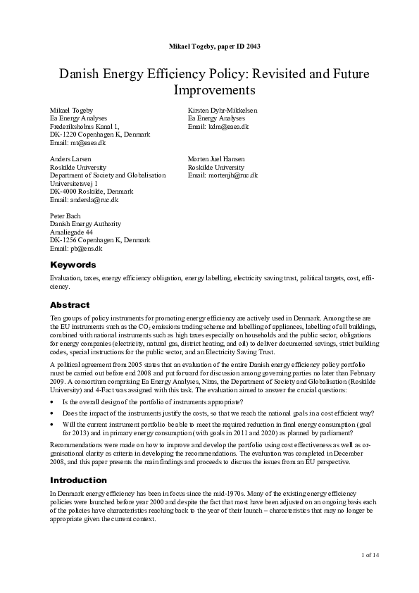 (PDF) Danish Energy Efficiency Policy : Revisited and Future Improvements