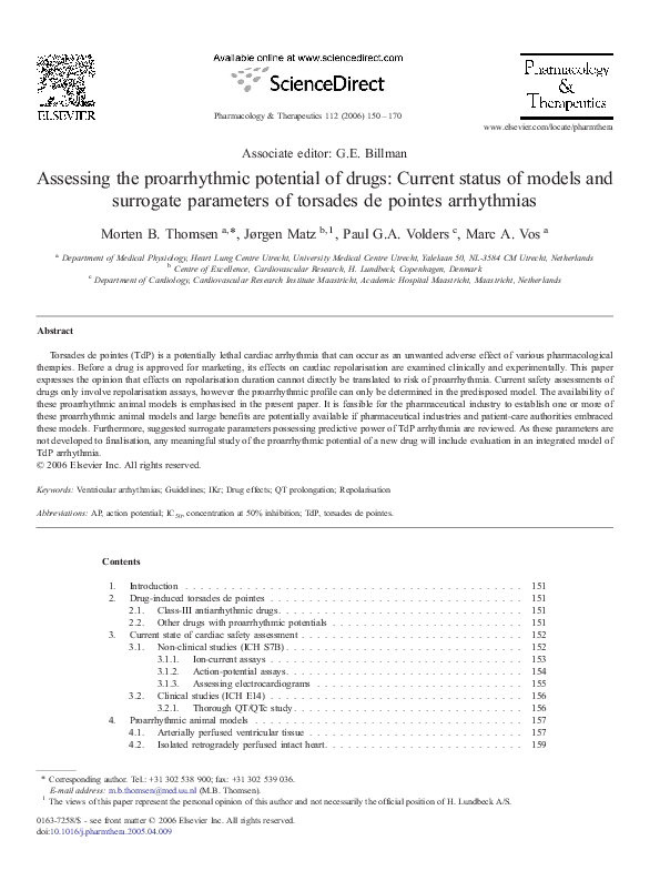 (PDF) Assessing the proarrhythmic potential of drugs: Current status of ...