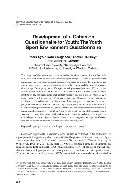 (PDF) Development of a cohesion questionnaire for youth: the Youth ...