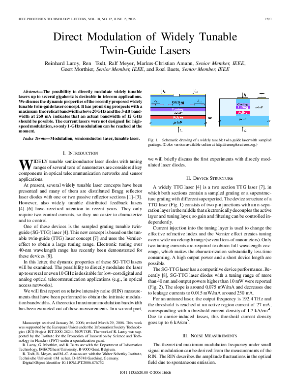 (PDF) Direct modulation of widely tunable twin-guide lasers