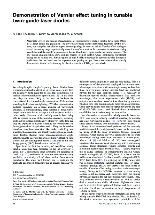 (PDF) Demonstration of Vernier effect tuning in tunable twin-guide ...