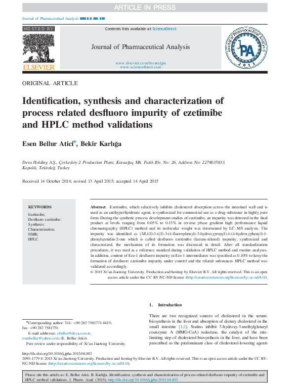 (PDF) Identification, synthesis and characterization of process related ...