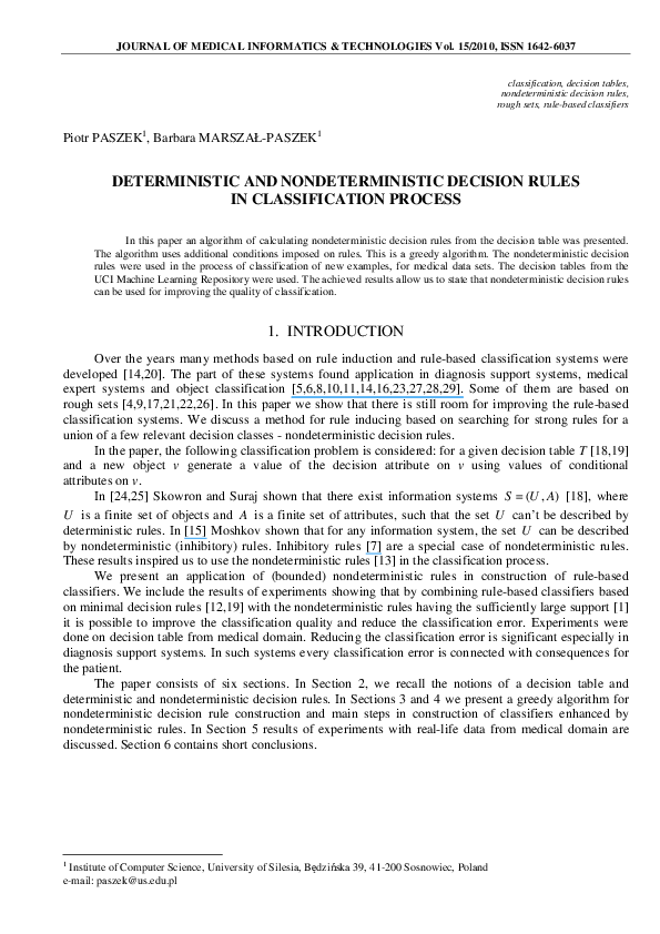 Pdf Deterministic And Nondeterministic Decision Rules In