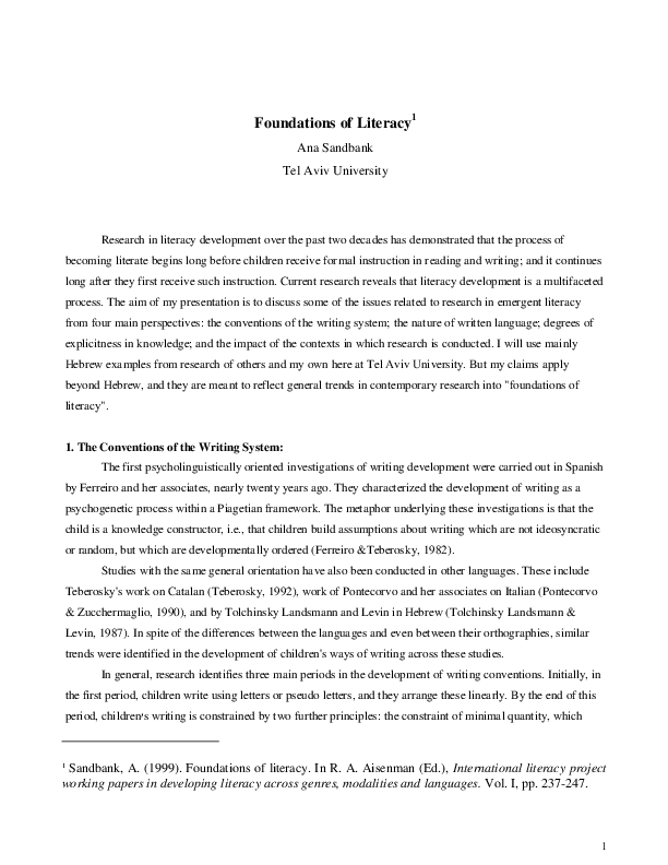 (PDF) Foundations of literacy