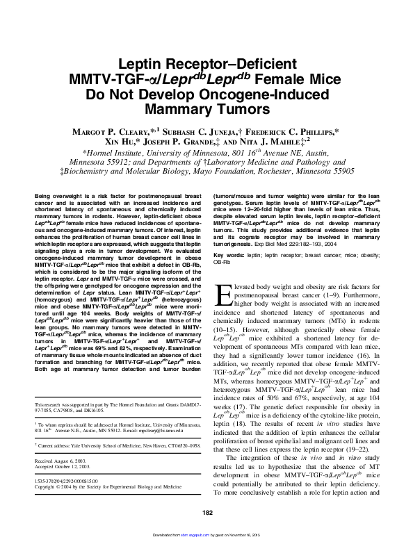(PDF) Leptin Receptor-Deficient MMTV-TGF-a/LeprdbLeprdb Female Mice Do ...
