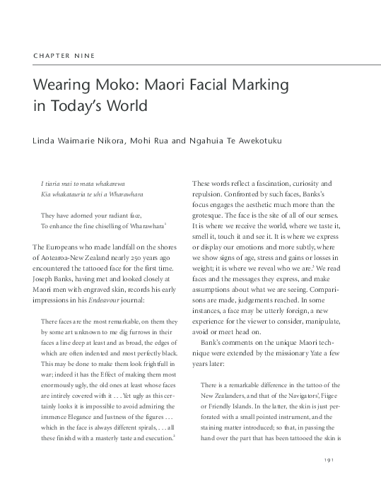 (PDF) Wearing Moko - Maori facial marking in today's world