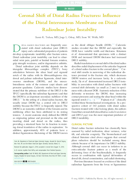 (PDF) Coronal shift of distal radius fractures: influence of the distal ...