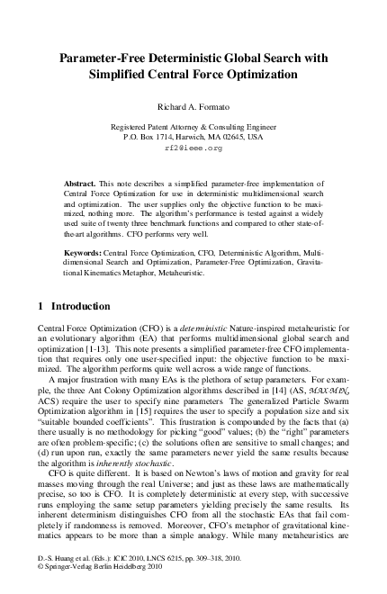 (PDF) Parameter-Free Deterministic Global Search with Simplified Central Force Optimization