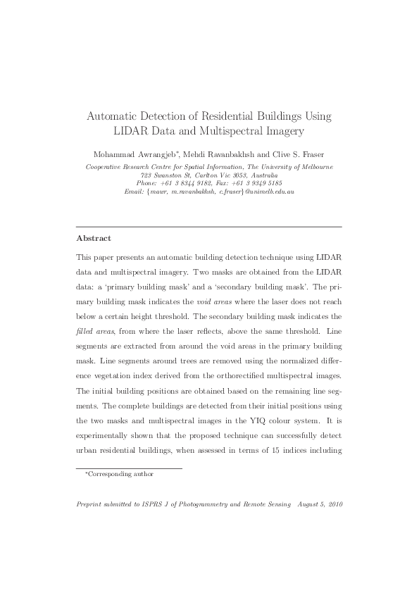 Pdf Automatic Detection Of Residential Buildings Using Lidar Data And Multispectral Imagery