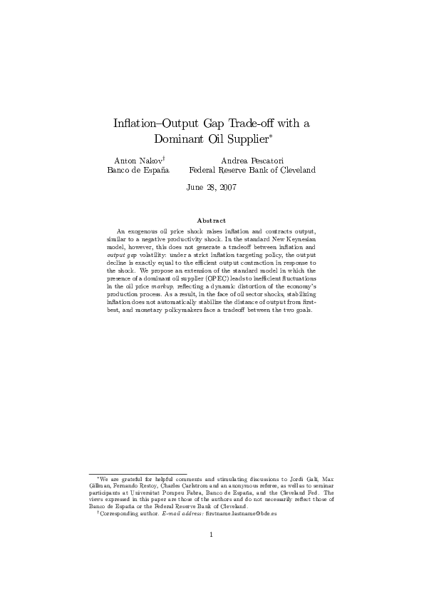 (PDF) Inflation-Output Gap Trade-Off With a Dominant Oil Supplier