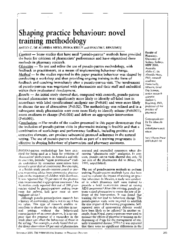 (PDF) Shaping practice behaviour: novel training methodology