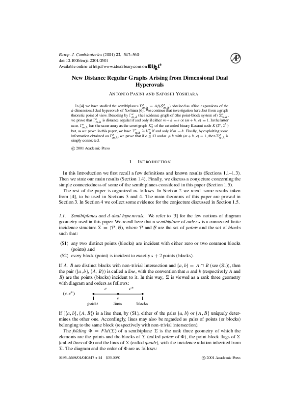(PDF) New Distance Regular Graphs Arising from Dimensional Dual Hyperovals