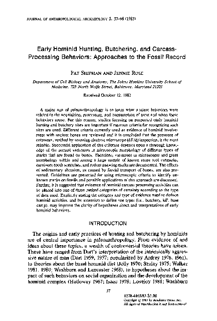 (PDF) Early hominid hunting, butchering, and carcass-processing ...