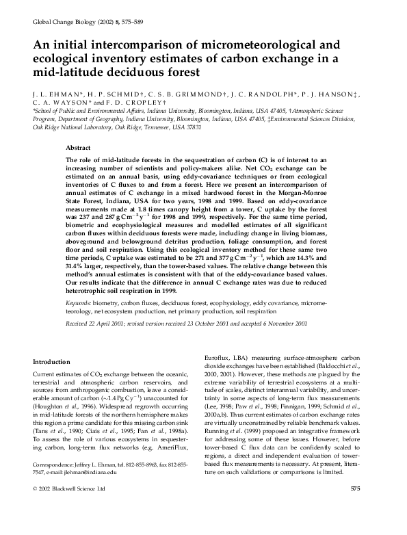 (PDF) An initial intercomparison of micrometeorological and ecological ...