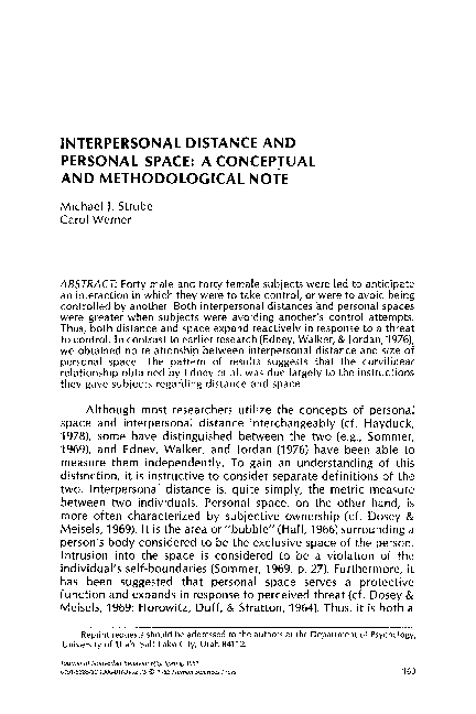 (PDF) Interpersonal distance and personal space: A conceptual and ...
