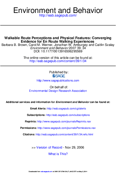 Pdf Walkable Route Perceptions And Physical Features Converging Evidence For En Route Walking