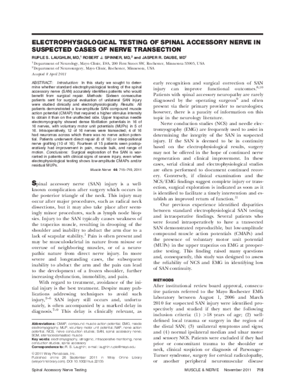 (PDF) Electrophysiological testing of spinal accessory nerve in ...