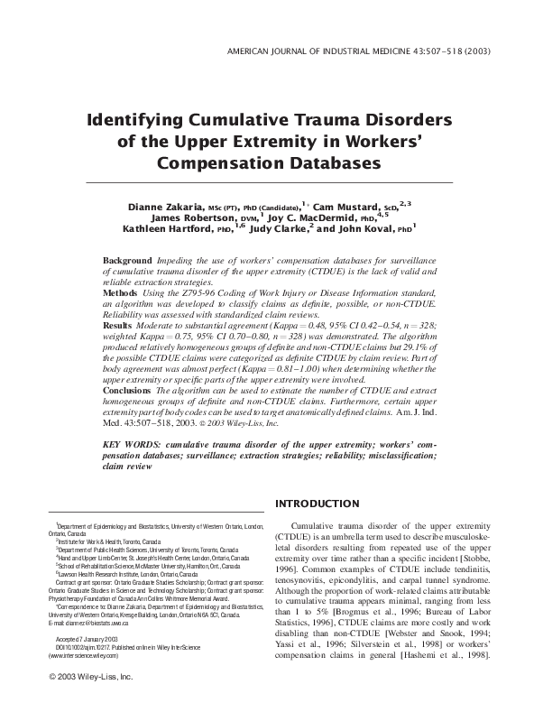 (PDF) Identifying cumulative trauma disorders of the upper extremity in ...