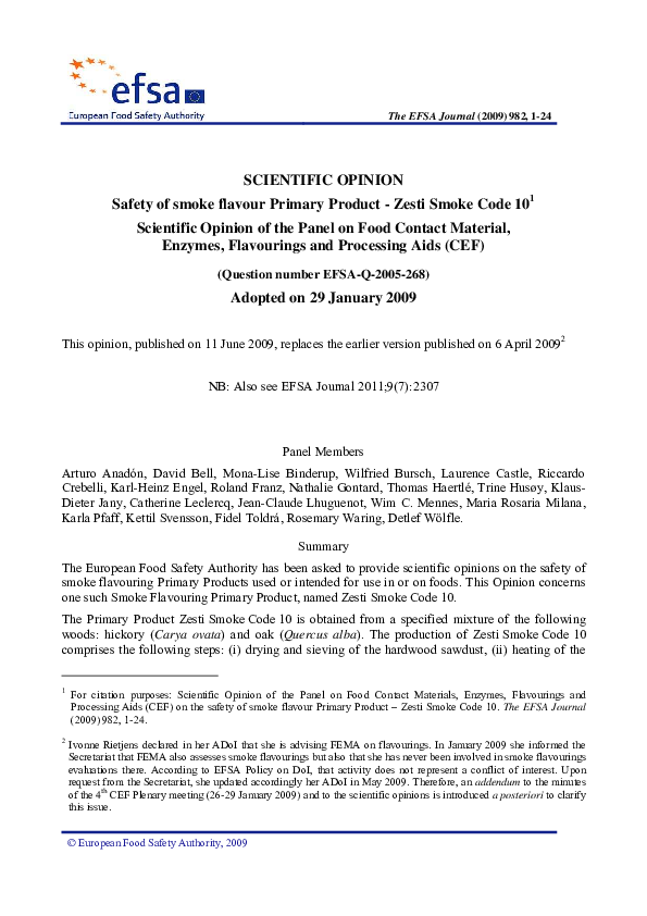 (PDF) SCIENTIFIC OPINION Safety of smoke flavour Primary Product ...