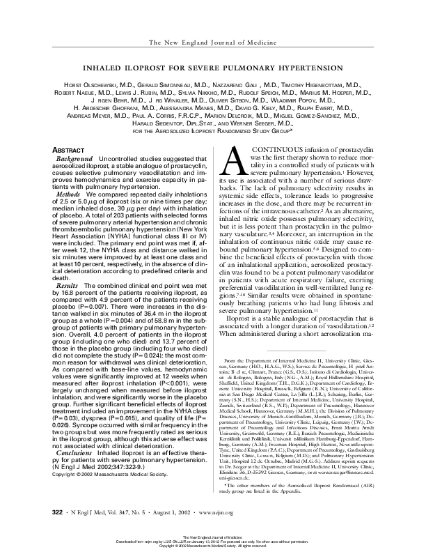 (PDF) Inhaled Iloprost for Severe Pulmonary Hypertension