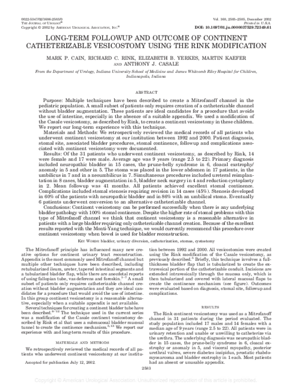 (PDF) Long-Term Followup and Outcome of Continent Catheterizable ...