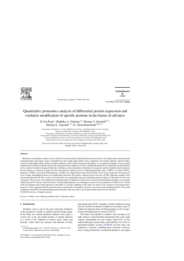 (PDF) Quantitative proteomics analysis of differential protein expression and oxidative ...