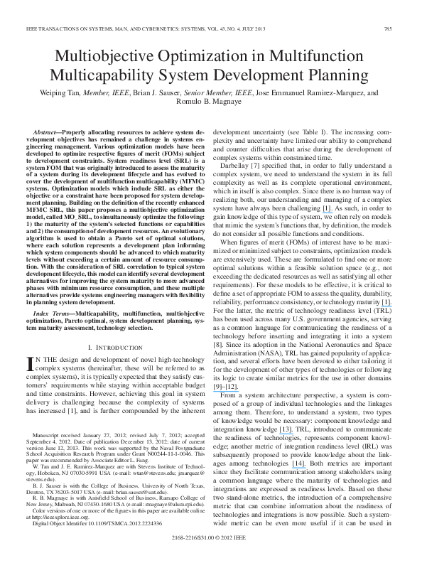 (PDF) Multiobjective Optimization in Multifunction Multicapability System Development Planning