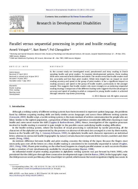 (PDF) Parallel versus sequential processing in print and braille reading