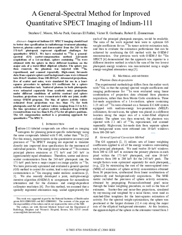 (PDF) General-Spectral Method for Improved Quantitative SPECT Imaging of Indium-111 | Georges ...