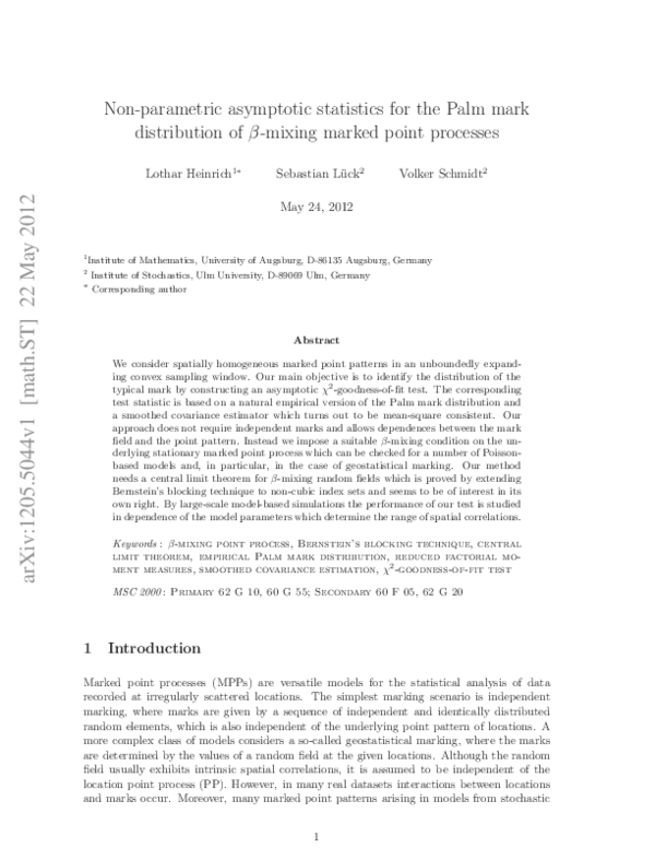 (PDF) Non-parametric asymptotic statistics for the Palm mark ...