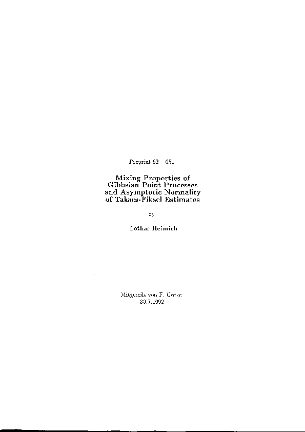 Pdf Mixing Properties Of Gibbsian Point Processes And Asymptotic Normality Of Takacs Fiksel