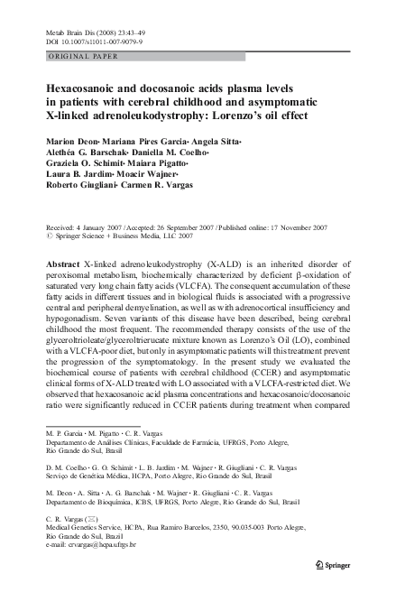 (PDF) Hexacosanoic and docosanoic acids plasma levels in patients with ...