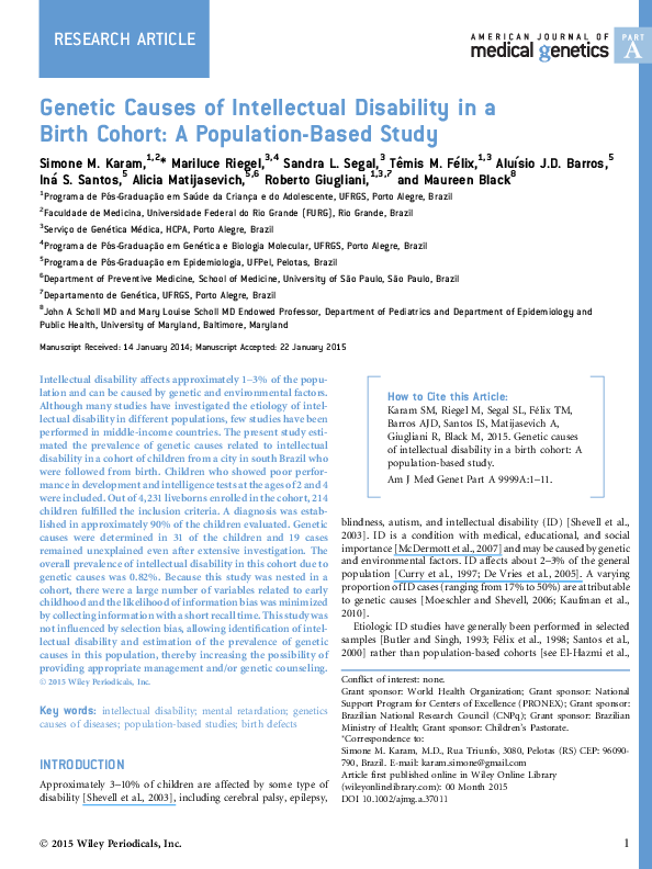 (PDF) Genetic causes of intellectual disability in a birth cohort: A ...