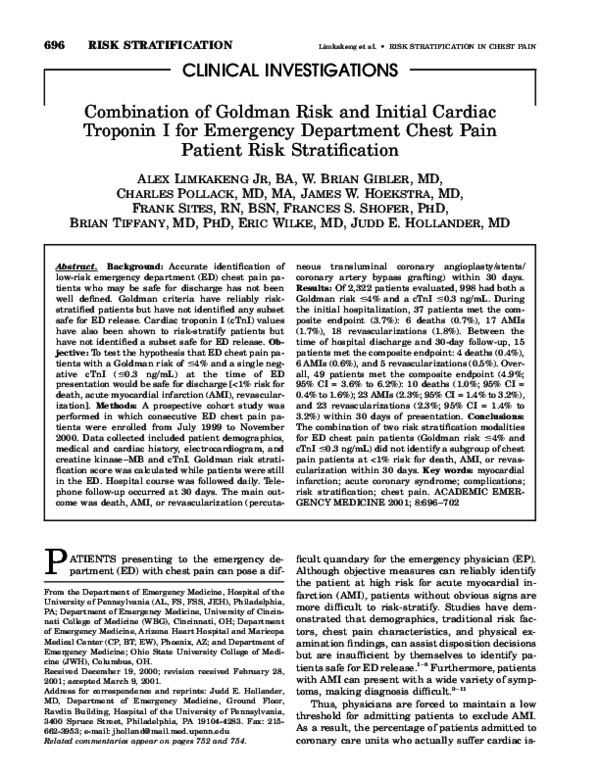 (PDF) Combination of Goldman Risk and Initial Cardiac Troponin I for ...