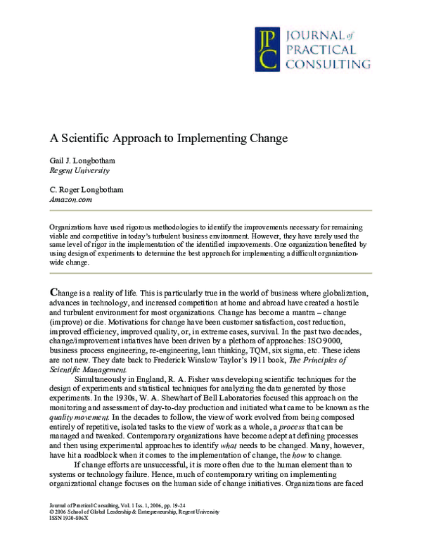 (PDF) A Scientific Approach to Implementing Change
