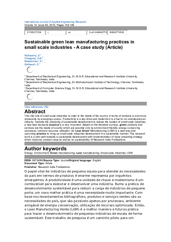 (DOC) Sustainable green lean manufacturing practices in small scale ...