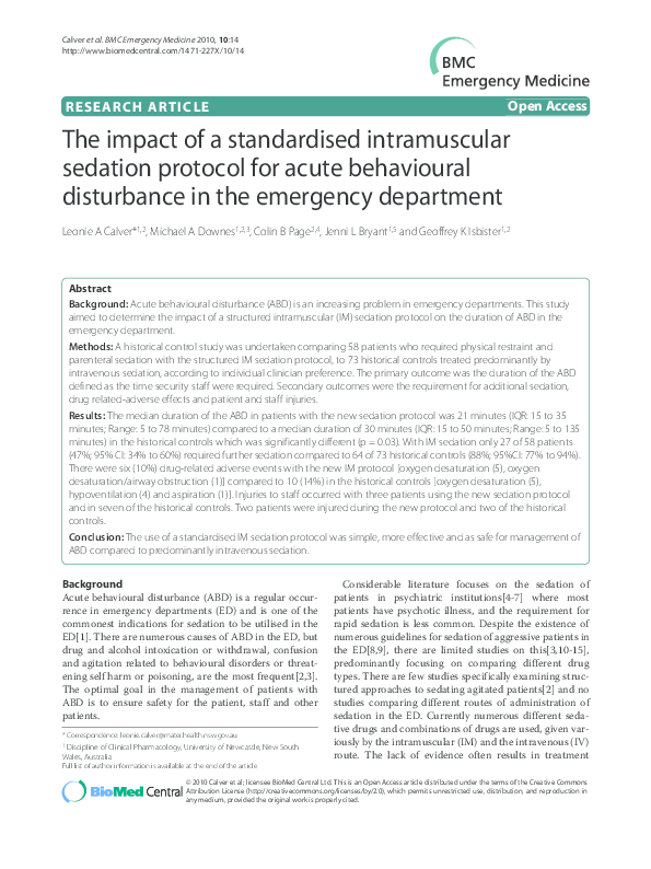 (PDF) The impact of a standardised intramuscular sedation protocol for ...
