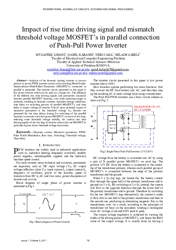 (PDF) Impact of rise time driving signal and mismatch threshold voltage MOSFET’s in parallel ...