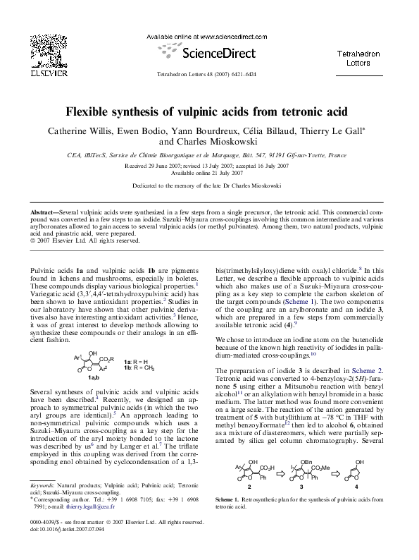 (PDF) Flexible synthesis of vulpinic acids from tetronic acid