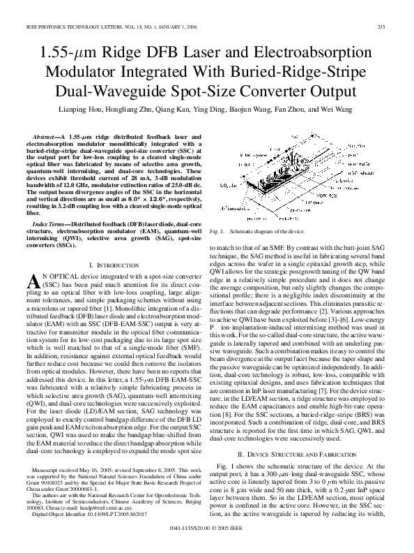(PDF) 1.55-/spl mu/m ridge DFB laser and electroabsorption Modulator integrated with buried ...