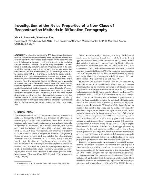 Pdf Acoustical Diffraction Tomography In A Finite Form Based On The