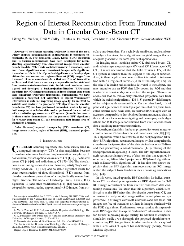 Pdf Region Of Interest Reconstruction From Truncated Data In Circular