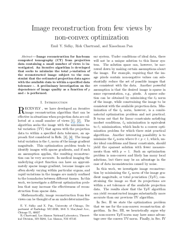 Pdf Image Reconstruction From Few Views By Non Convex Optimization