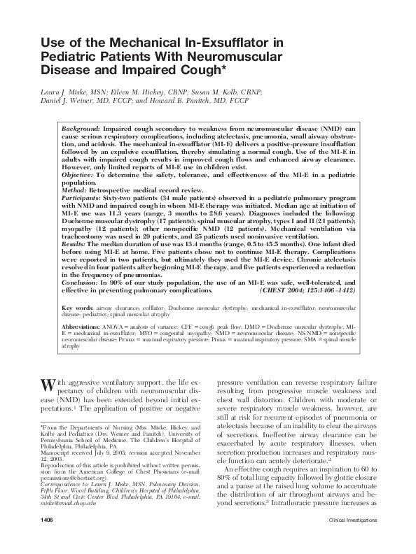 (PDF) Use of the Mechanical In-Exsufflator in Pediatric Patients With ...