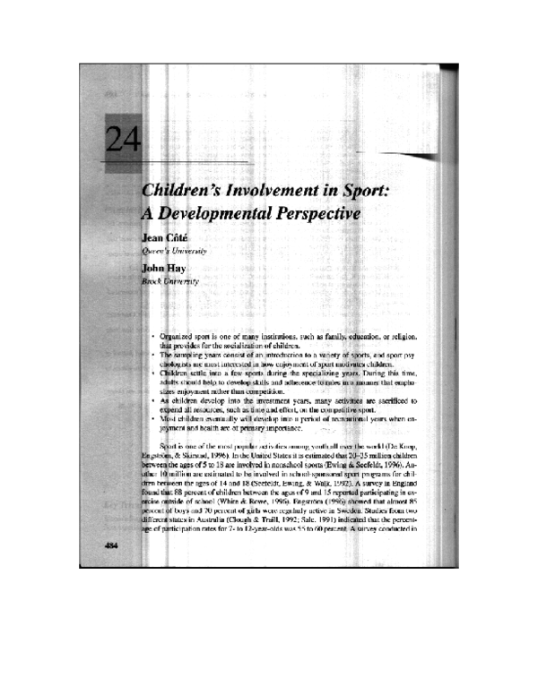(PDF) Children's involvement in sport: A developmental perspective
