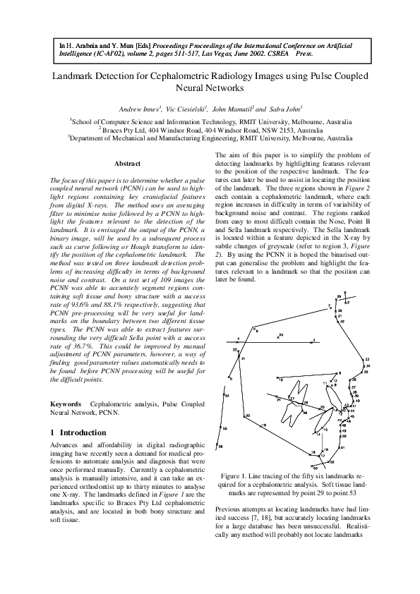 (PDF) Landmark Detection for Cephalometric Radiology Images using Pulse Coupled Neural Networks