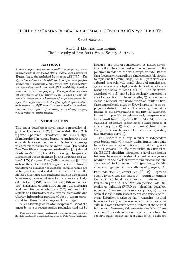 (PDF) High performance scalable image compression with EBCOT