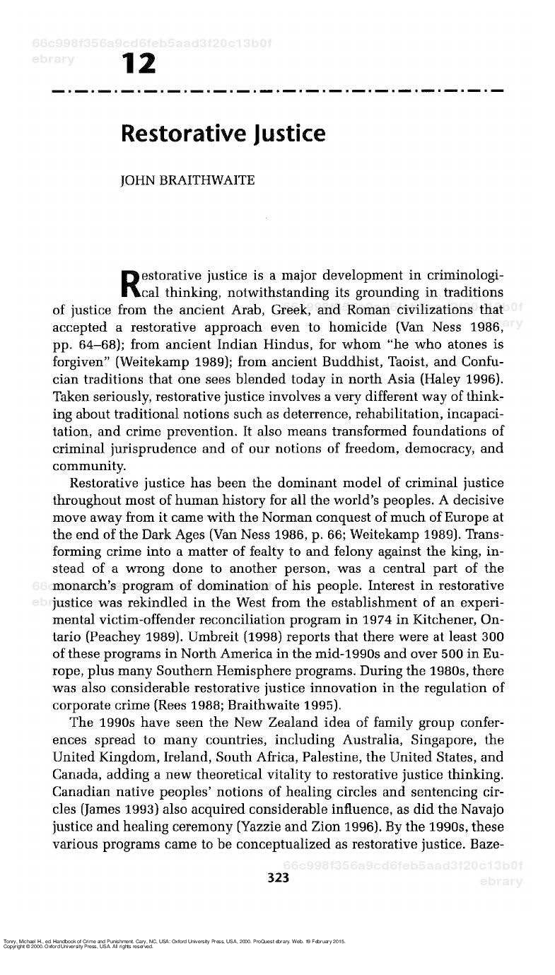 (PDF) Restorative Justice in The Handbook of Crime and Punishment