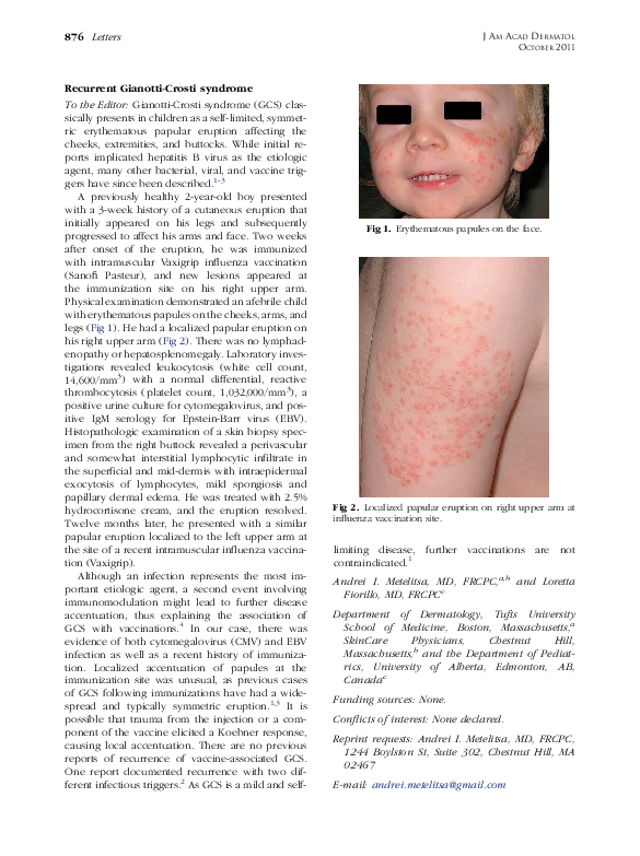 (PDF) Recurrent Gianotti-Crosti syndrome